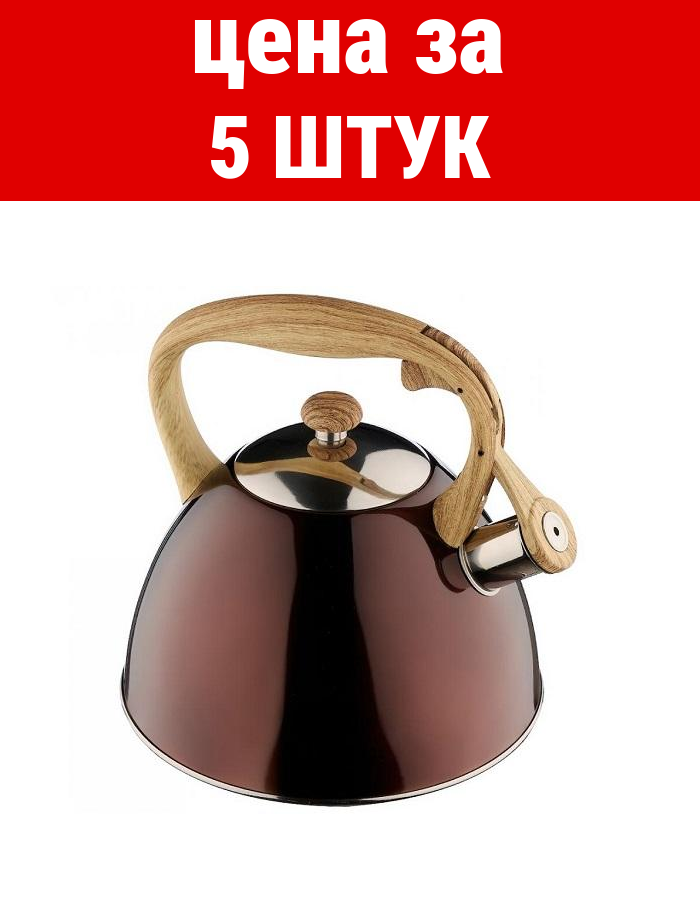 Комплект 5 шт, чайник нерж 2.5Л свист шоколад РУЧ. SOFT-TOUCH индукция катунь