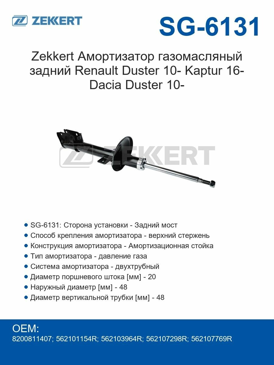 Zekkert Амортизатор газомасляный задний Renault Duster 10- Kaptur 16- Dacia Duster 10-