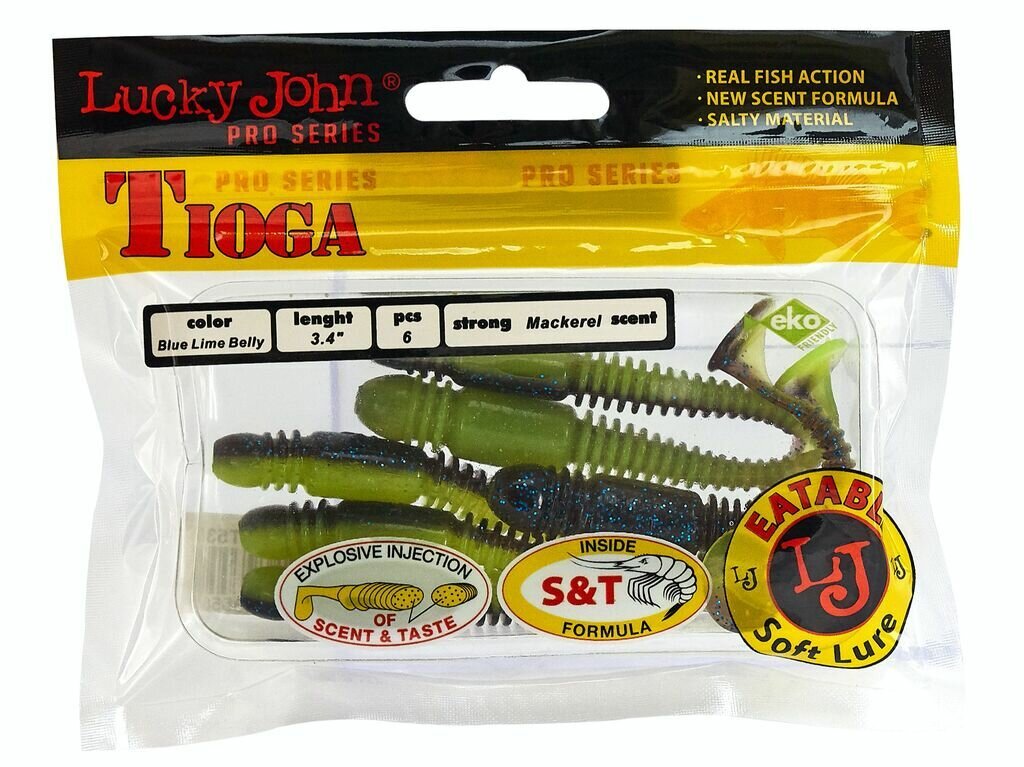 Виброхвосты "съедобные" Lucky John Pro Series TIOGA 3.4in (8,64 см), цвет T53, 6 шт. / силиконовые приманки для рыбалки