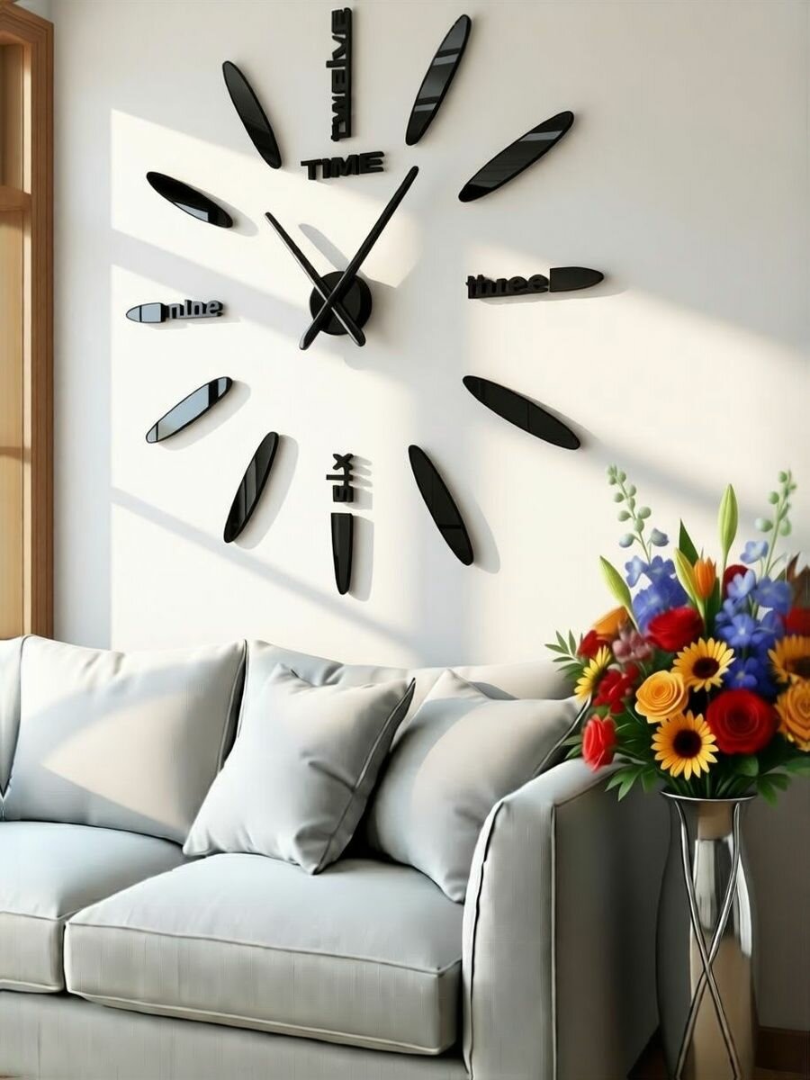 Большие настенные 3D часы №7 (max 130см) черный глянец