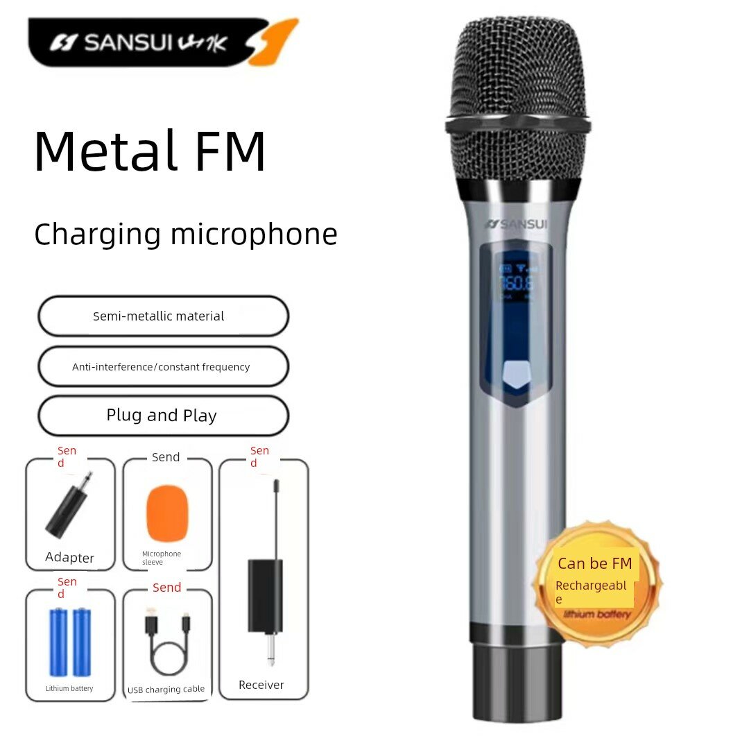 Sansui U5 металлический FM перезаряжаемый беспроводной микрофон с одним микрофоном для караоке