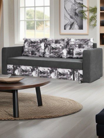 Диван-кровать "Каприз", механизм-Еврокнижка, чёрный велюр МСК