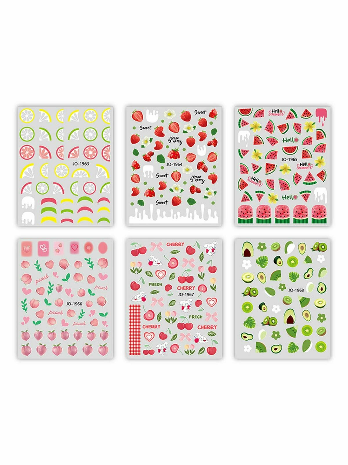 6 листов / набор, летние фруктовые наклейки для ногтей nail art