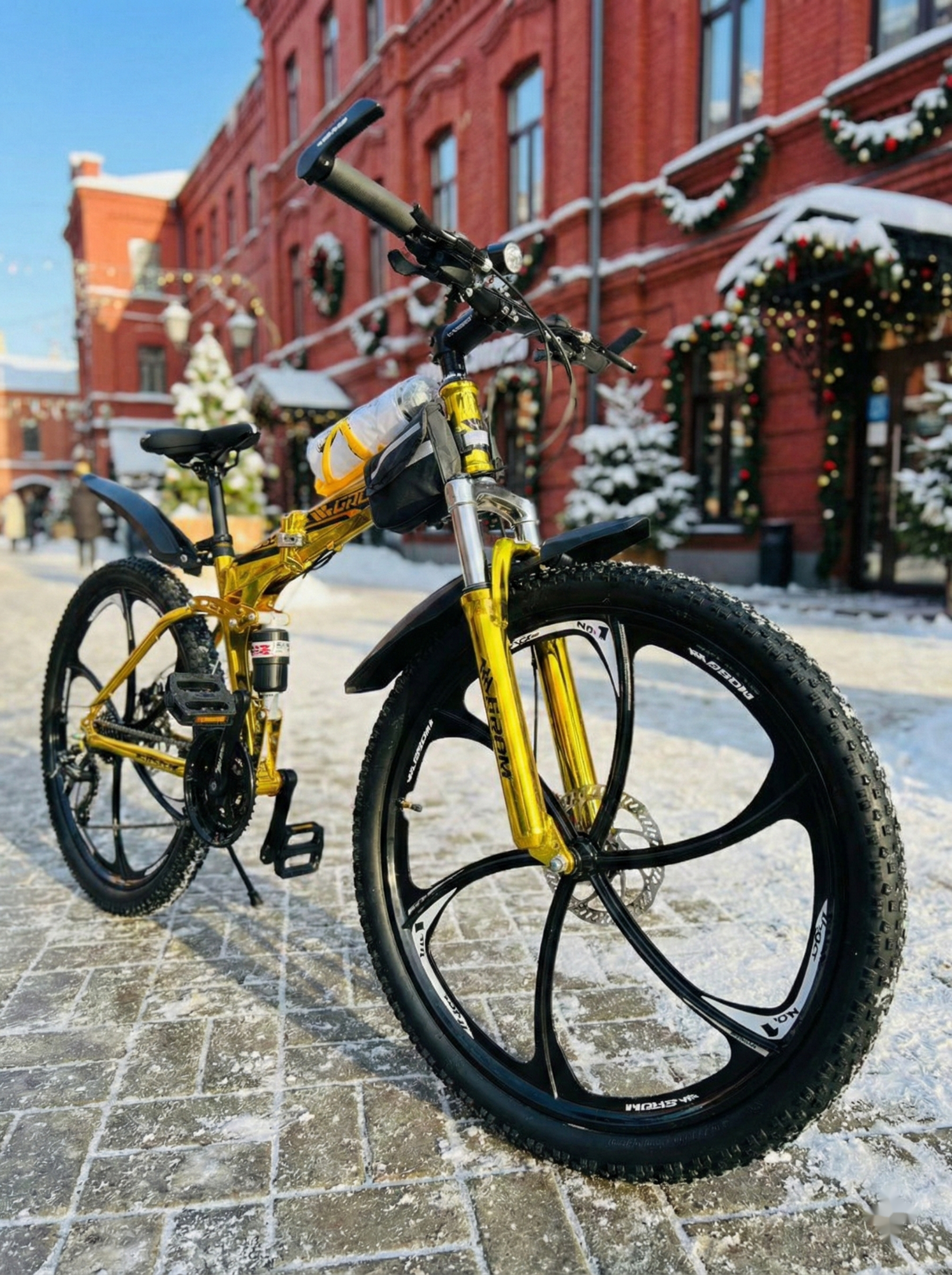 Горный складной велосипед на дисках GROM, городской, 26 дюймов / взрослый, мужской и женский для прогулки / скоростной, спортивный велик для подростков золотой