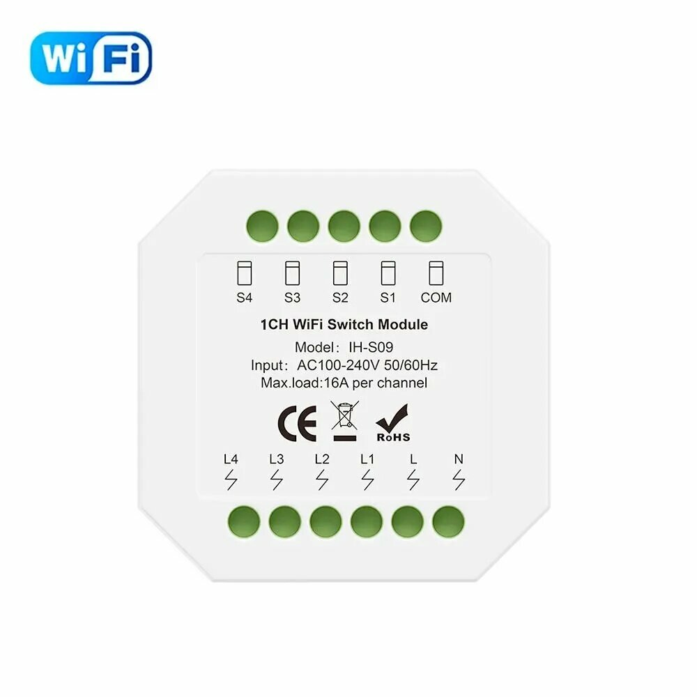 Модуль умного дома WiFi 4 канала 16А, реле Tuya Smart Life, дистанционное управление