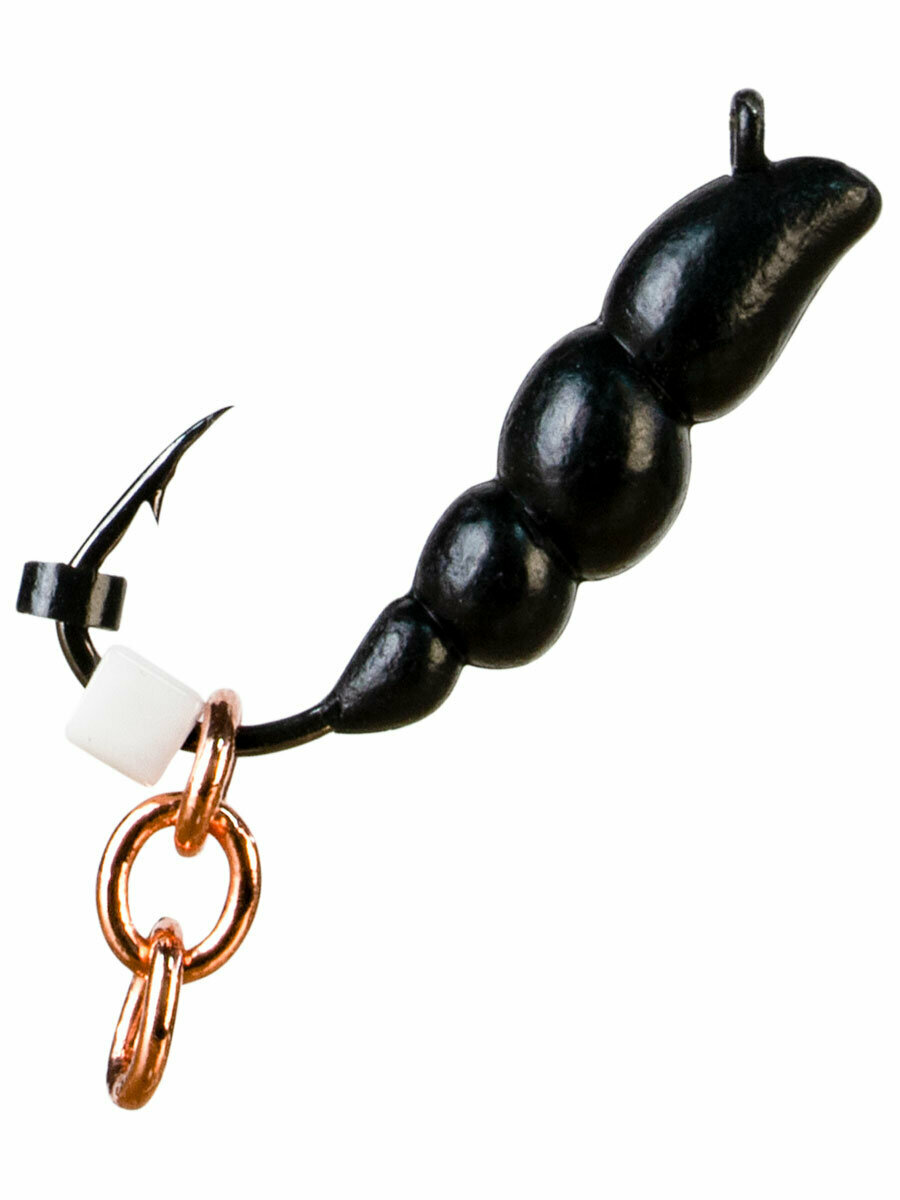 Мормышка безнасадочная (безмотылка) для летней и зимней рыбалки Личинка жужелицы "Левша-НН", 0,78 г, кубик белый цепочка, крючок №12, чёрный / 3 шт.