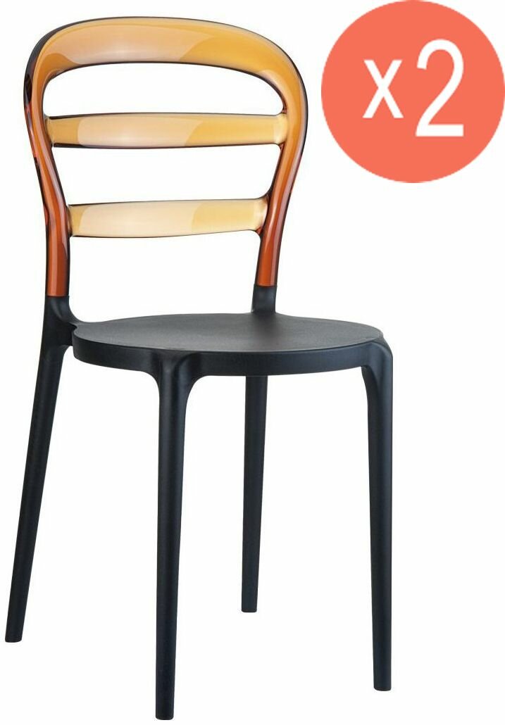 Комплект стульев обеденных с прозрачной спинкой Miss Bibi, 2 шт, цвет черный, янтарный, Siesta