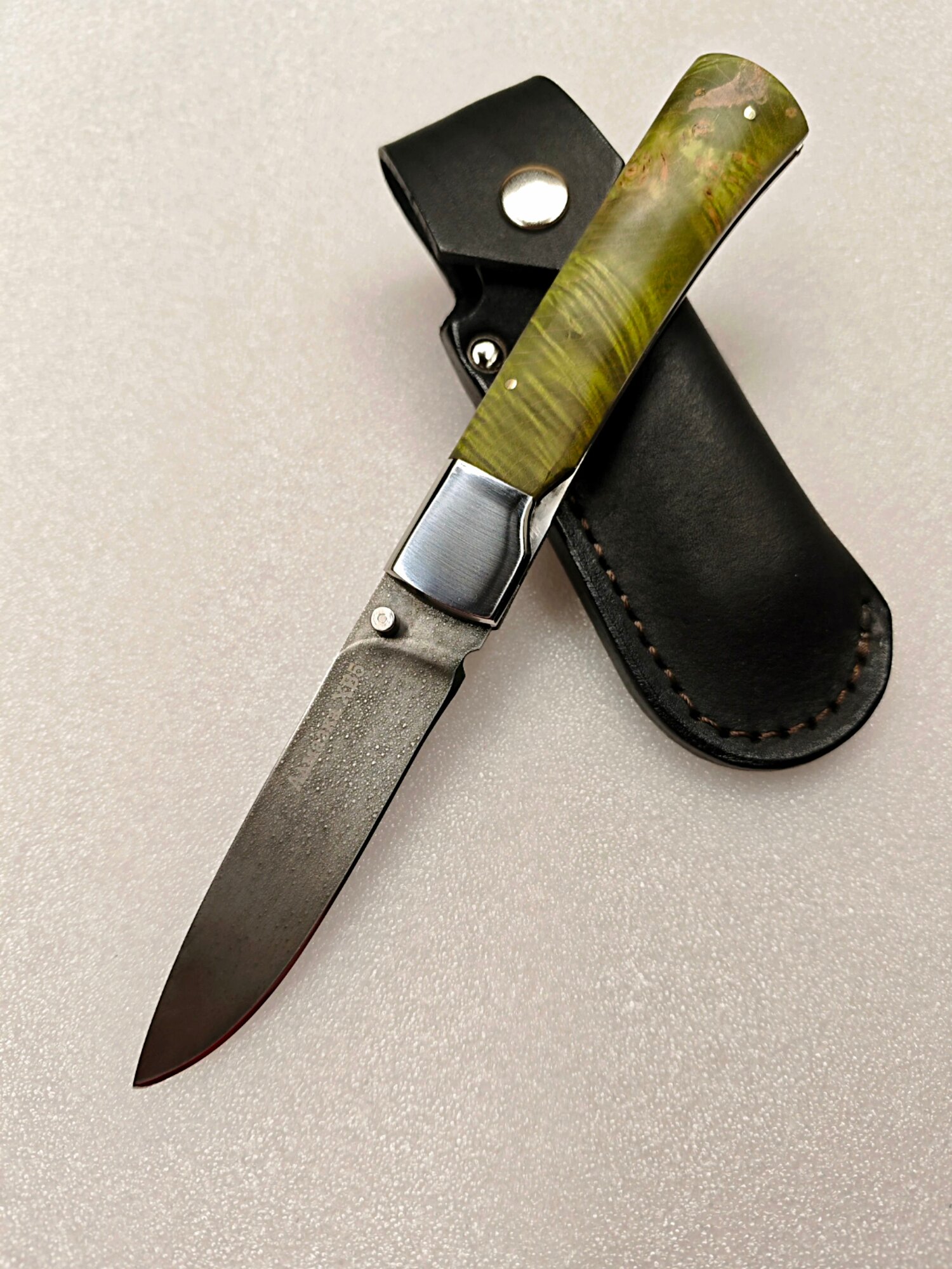 Нож складной Граф кованая сталь Алмазка ХВ5 длина 23 см ручная работа ножны натуральная кожа в комплекте