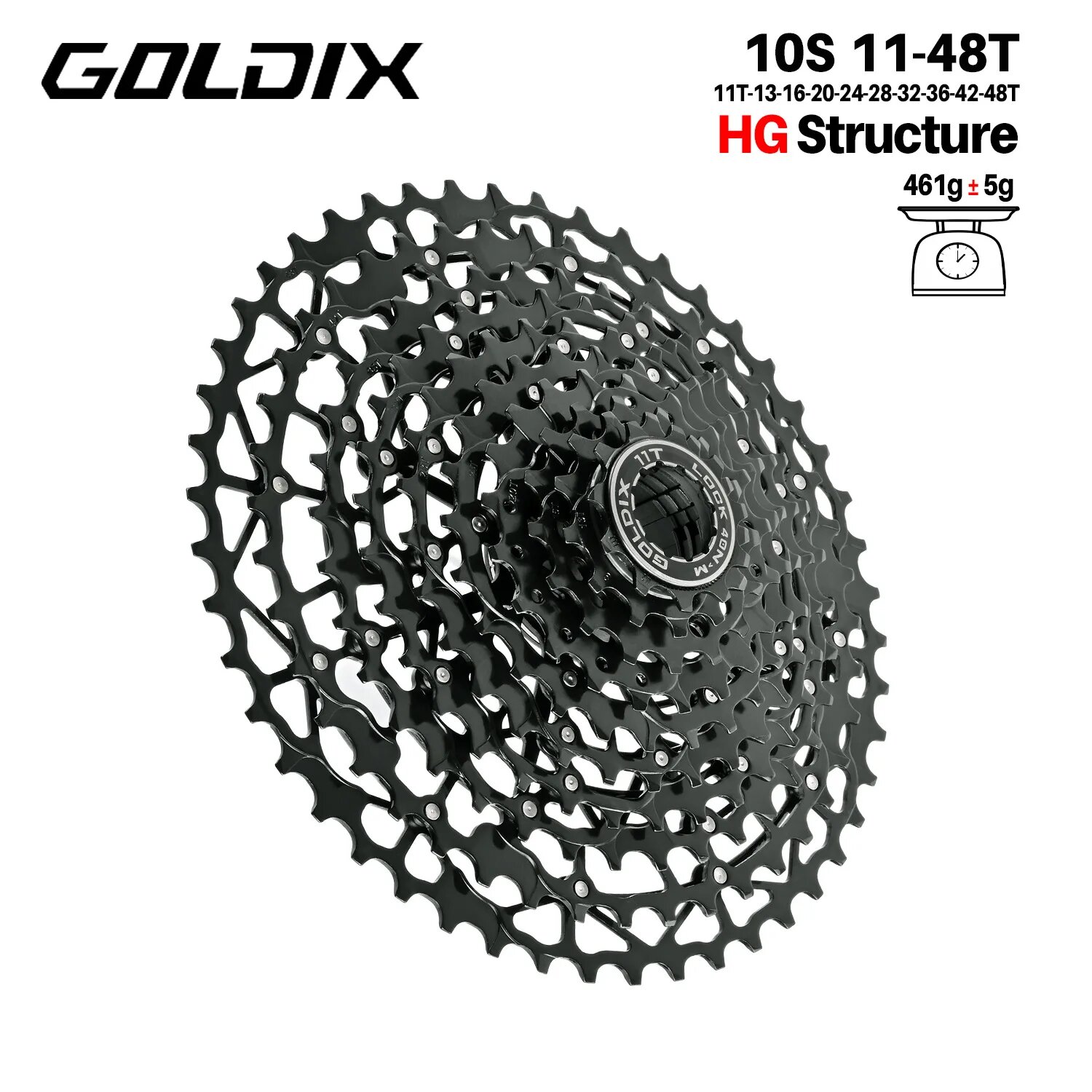 GOLDIX 10-скоростная MTB кассета 11-50 зубьев для горных велосипедов 10S 11-48T Black
