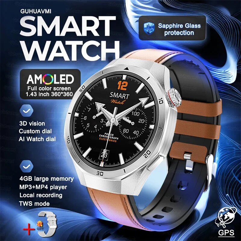 1.45" AMOLED Screen 46mm DT Ultra Smart Watch 5 Local Music 4GB Video playback GPS Heart Rate Call Smartwatch For Android iOS