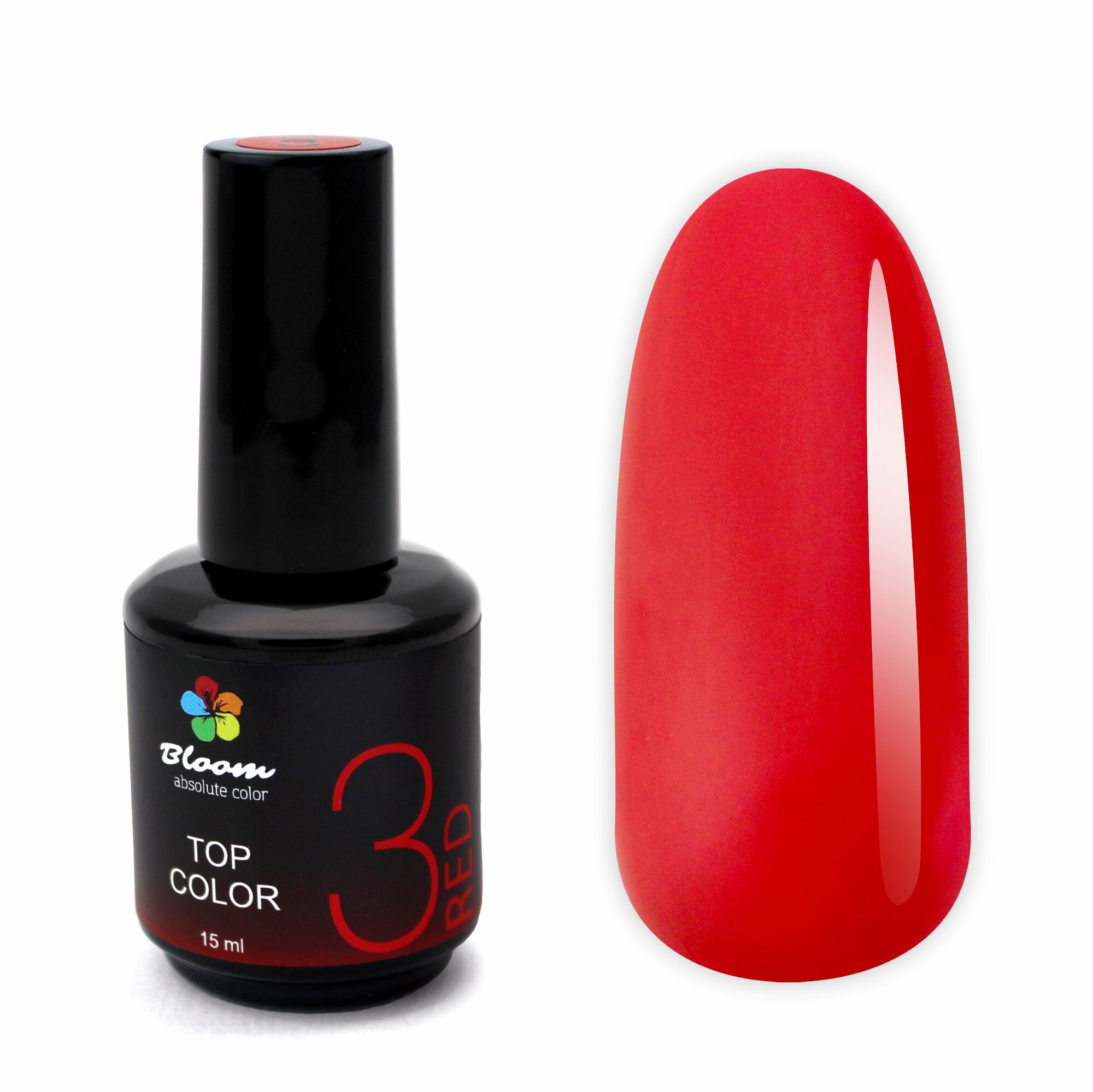 Топ Bloom COLOR № 3, гель-лак, глянцевый, красный, плотный, 15мл