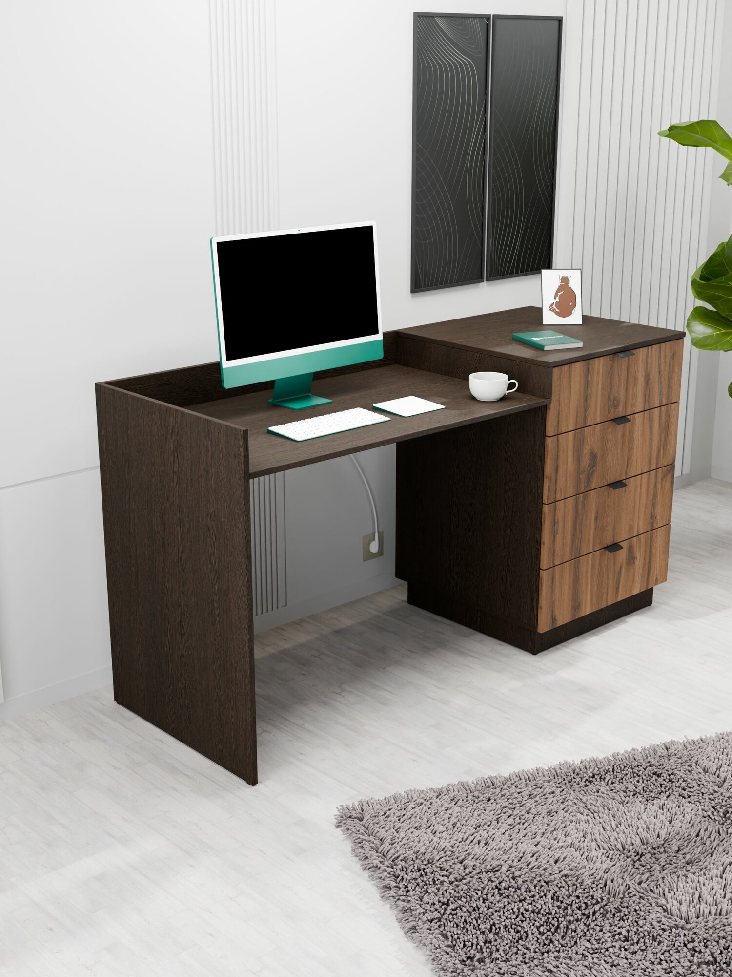 Изумлит Стол письменный для офиса и дома Бридж 163.2х86.6х60 см, корпус венге/ фасад дуб крафт табачный