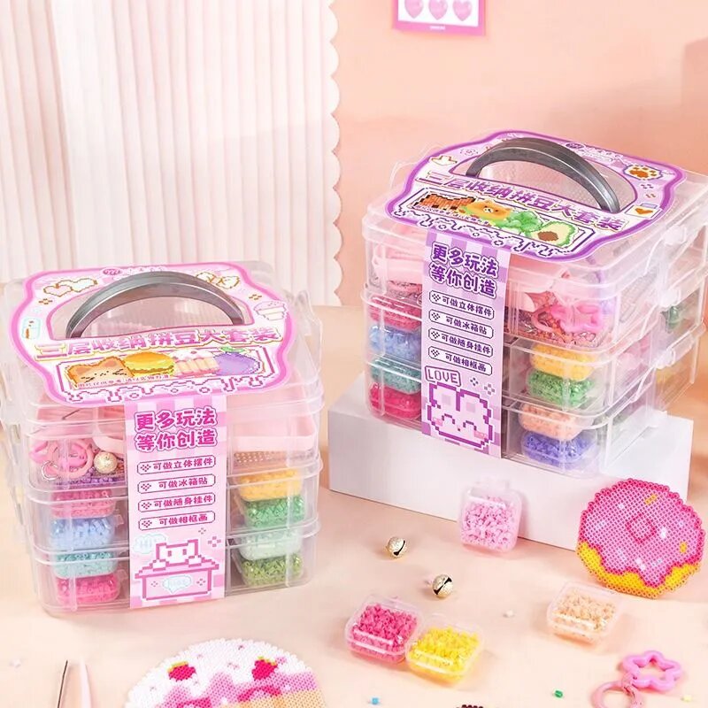 Термомозаика - набор для творчества. 48 цвета. Фасоль с одной веточкой 2,6 мм, Упаковка в виде коробки для хранения, внутри которой находится 48 небольших коробок для хранения