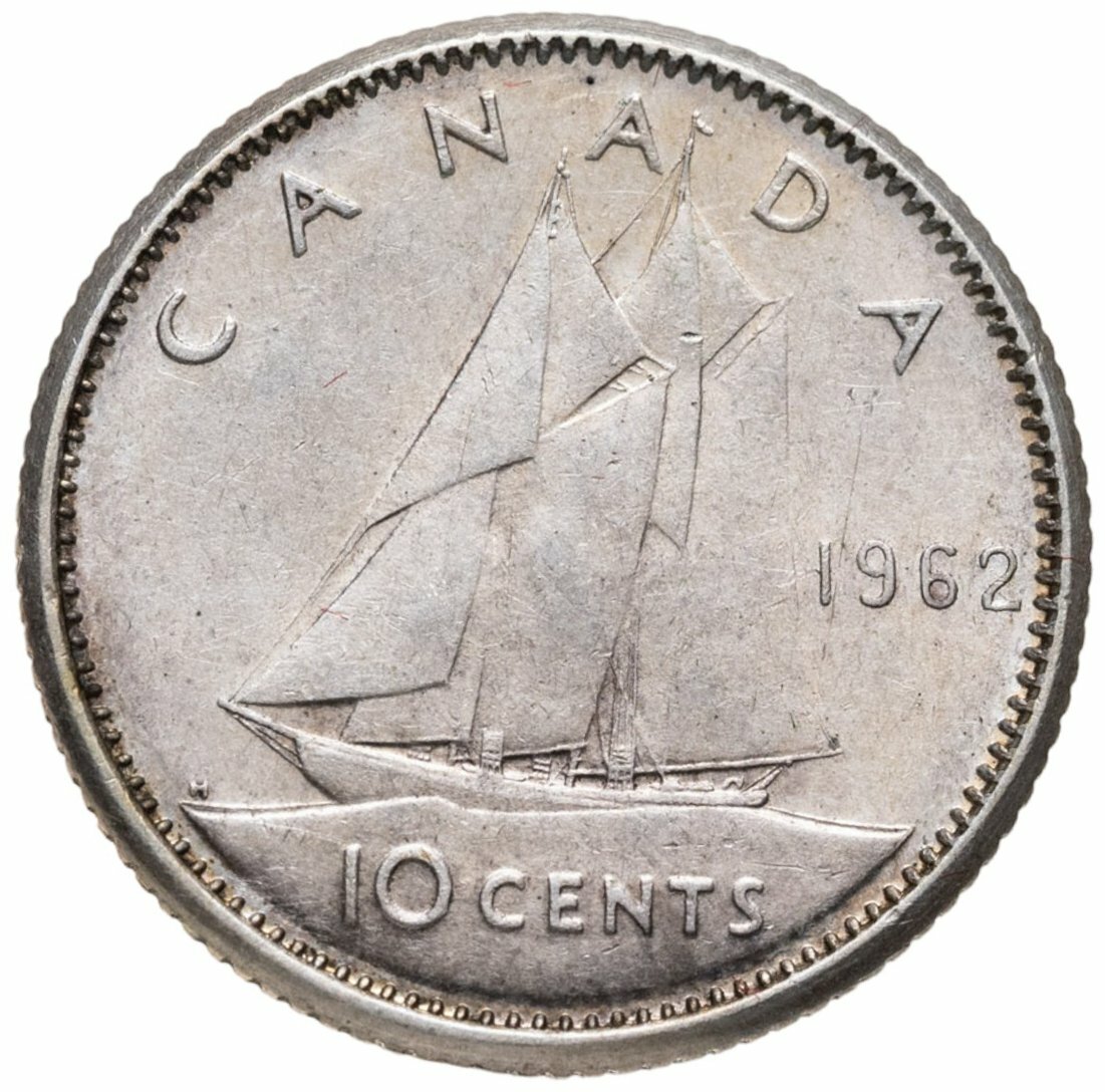 Канада 10 центов cents 1962, Серебро 800, в сохранности VF-XF