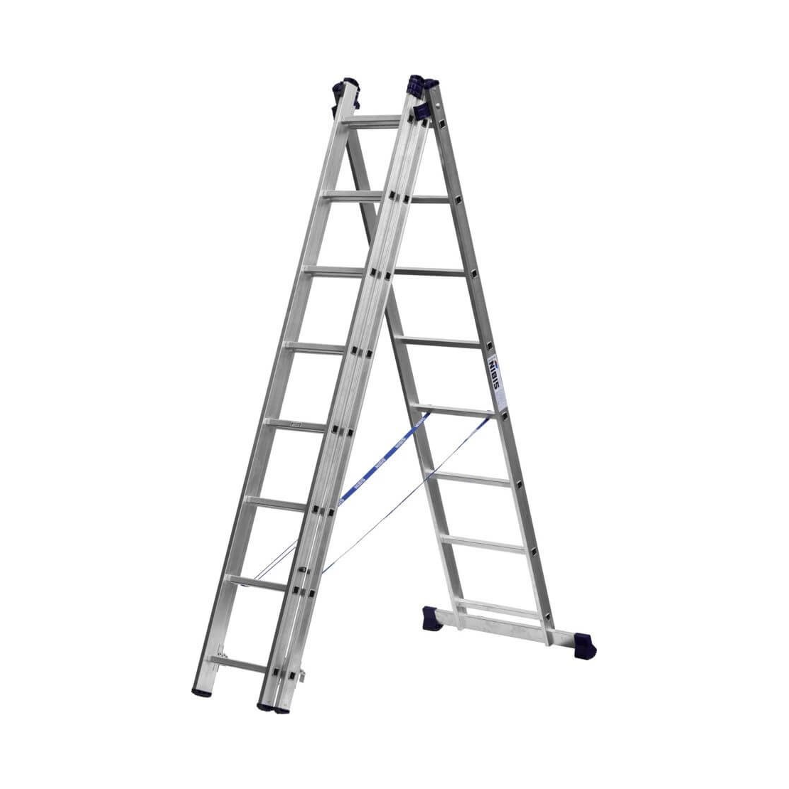 Лестница строительная Сибин 38833-08, 3 секции по 8 ступеней, нагрузка до 150 кг, серебристый