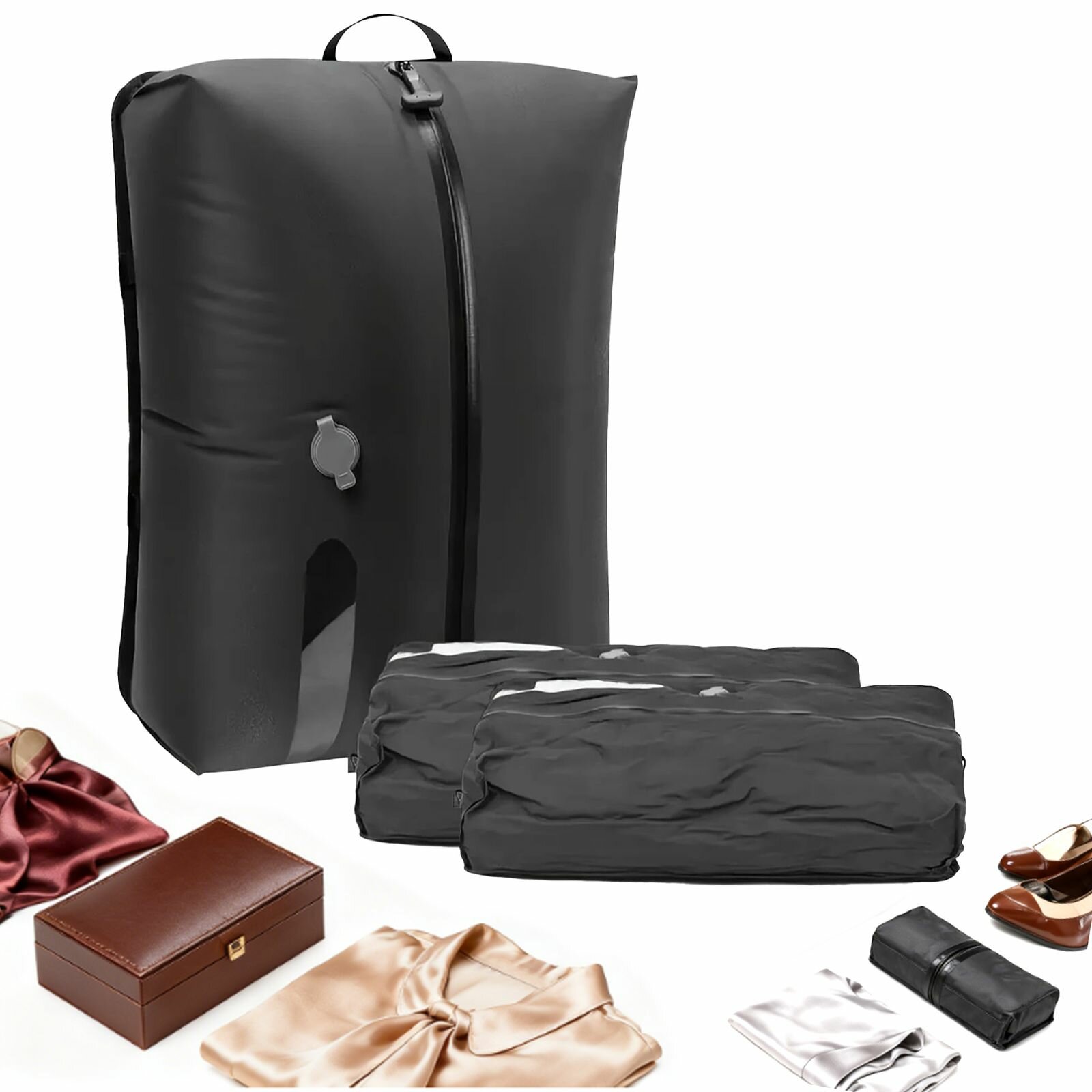 Вакуумные компрессионные мешки для путешествий с электрическим насосом, 16 л, чёрные, из нейлона 70D и ТПУ