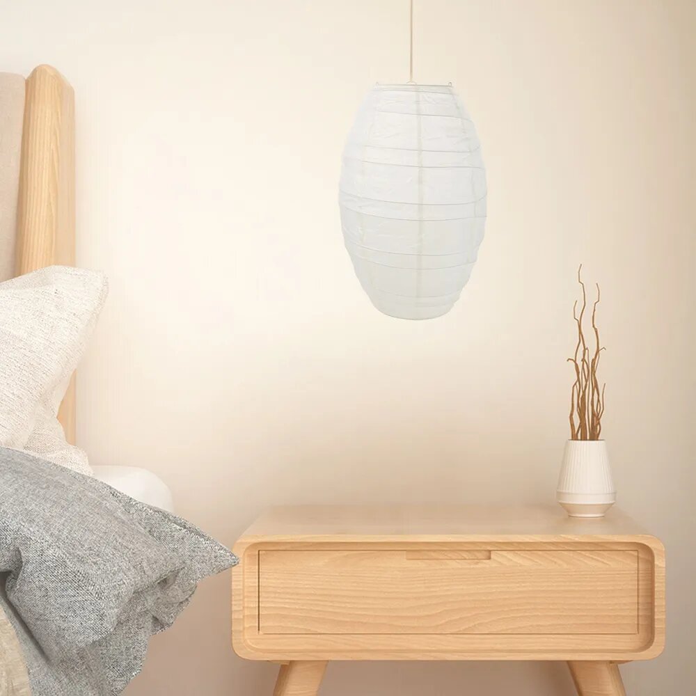 Подвесной овальный абажур из бумаги и металла бежевого цвета для домашнего интерьера