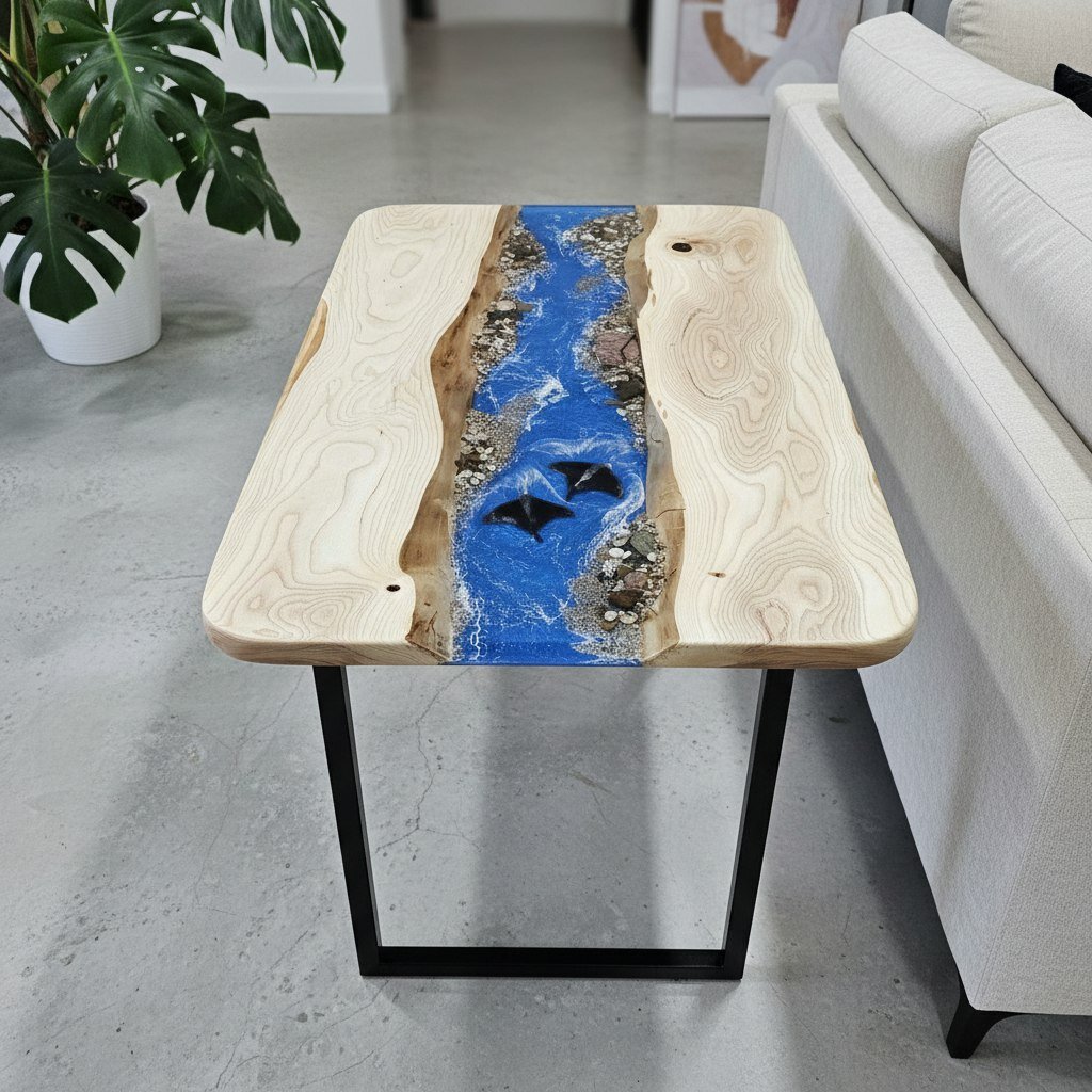 Письменный стол из массива ясеня и эпоксидной смолы. Стол из эпоксидной смолы