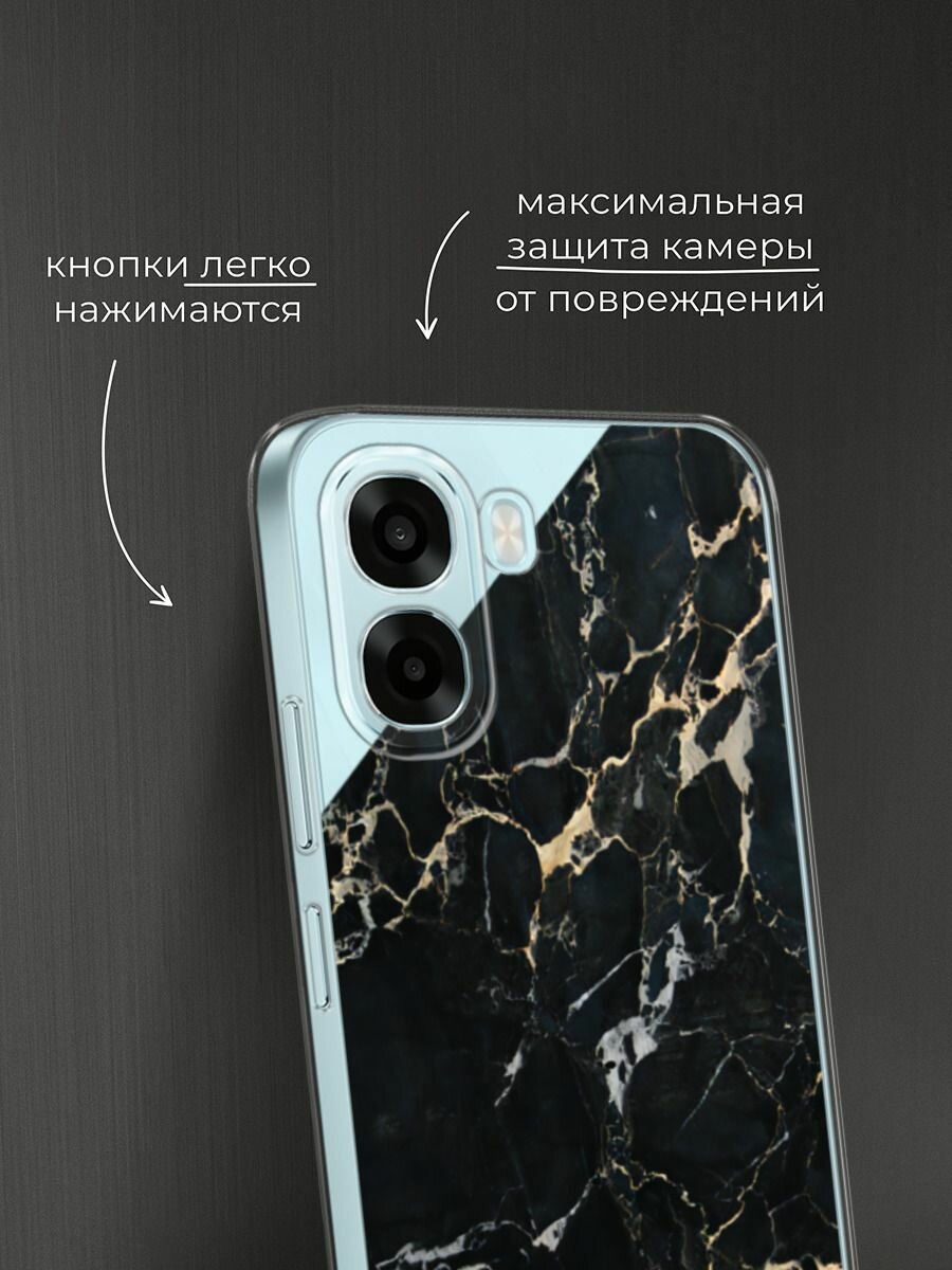 Чехол на Oppo A6x / Оппо A6x с принтом Черный мрамор уголок, прозрачный — фото 1