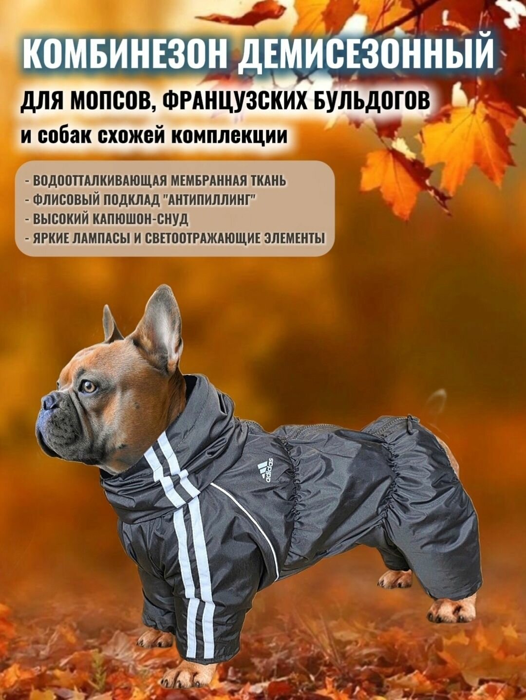 Комбинезон демисезонный для французских бульдогов и пород схожей комплекции, серый/неон, 36-39см