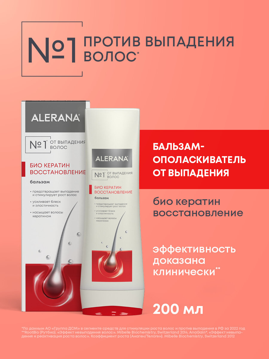 Бальзам для восстановления волос Алерана с кератином, кондиционер для волос, 200 мл