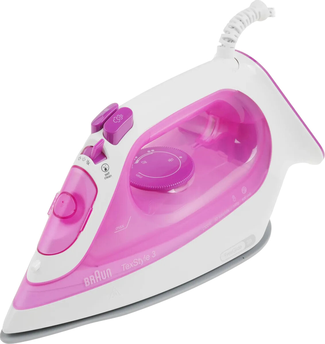 Паровой утюг Braun SI3030PU бело-фиолетовый, 2300Вт, керамика, Подача пара - 45 г/мин, удар 140 г/мин, самоочистка