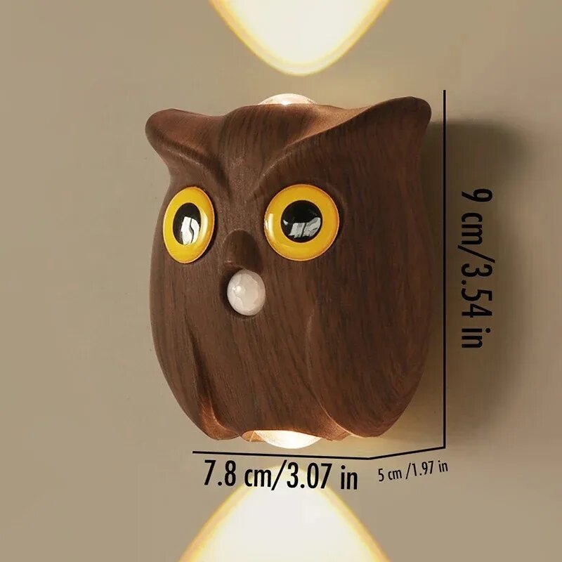 Магнитный настенный светильник сова, dark wood grain