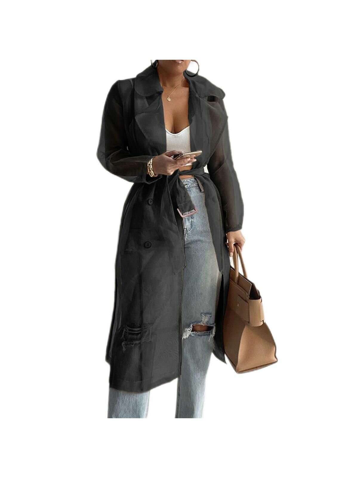 Женская сетчатая блуза с длинными рукавами, Черный - L