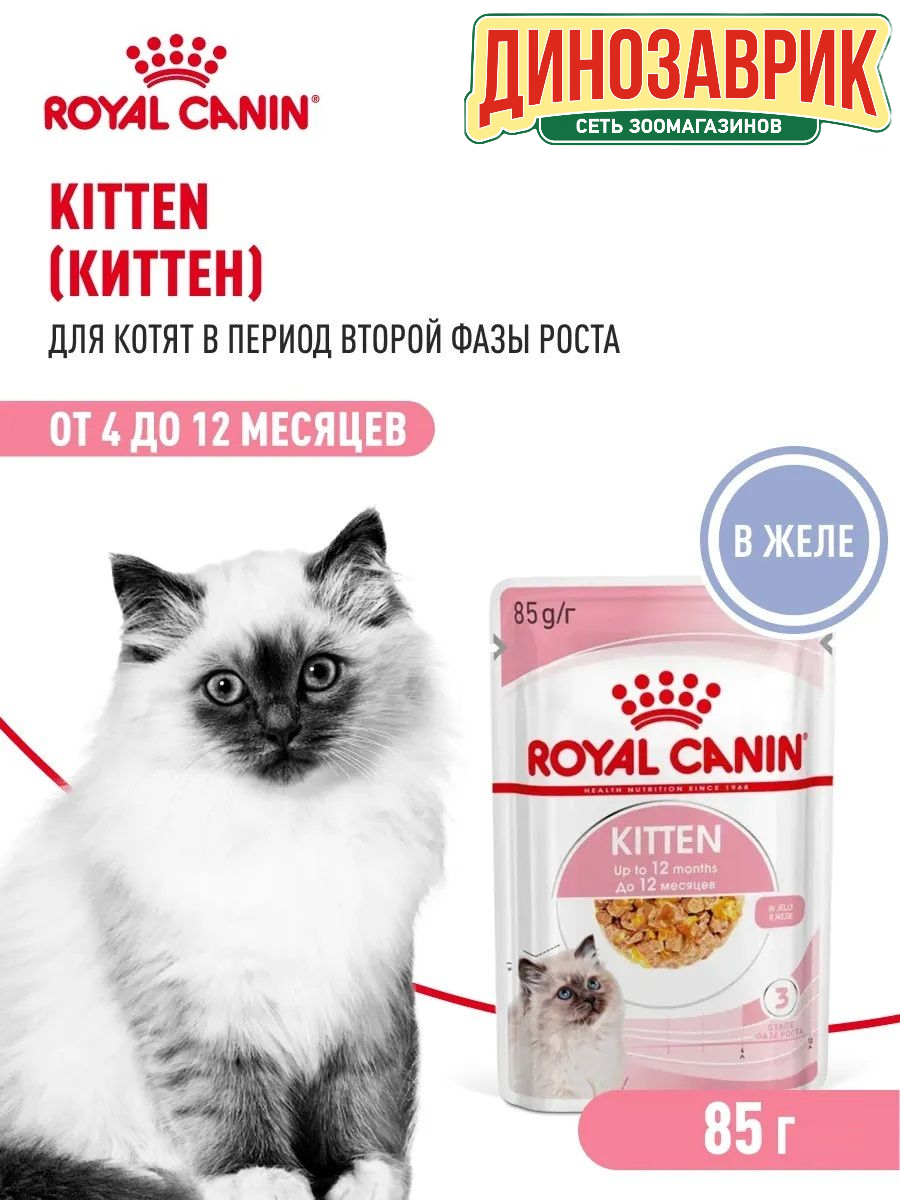Влажный корм ROYAL CANIN для котят Киттен 4-х - 12-х мес (желе)(пауч) 85гр