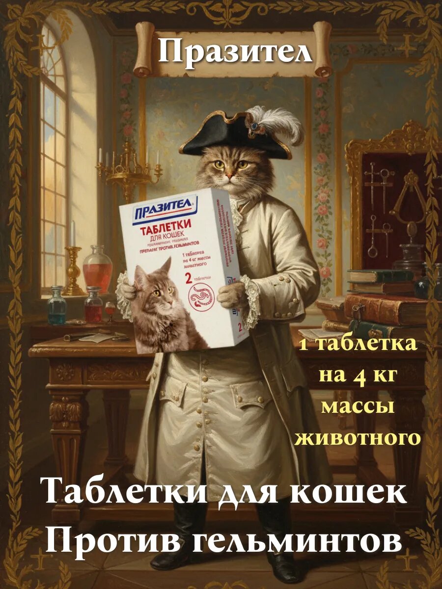 Празител таблетки для кошек, 2 таблетки