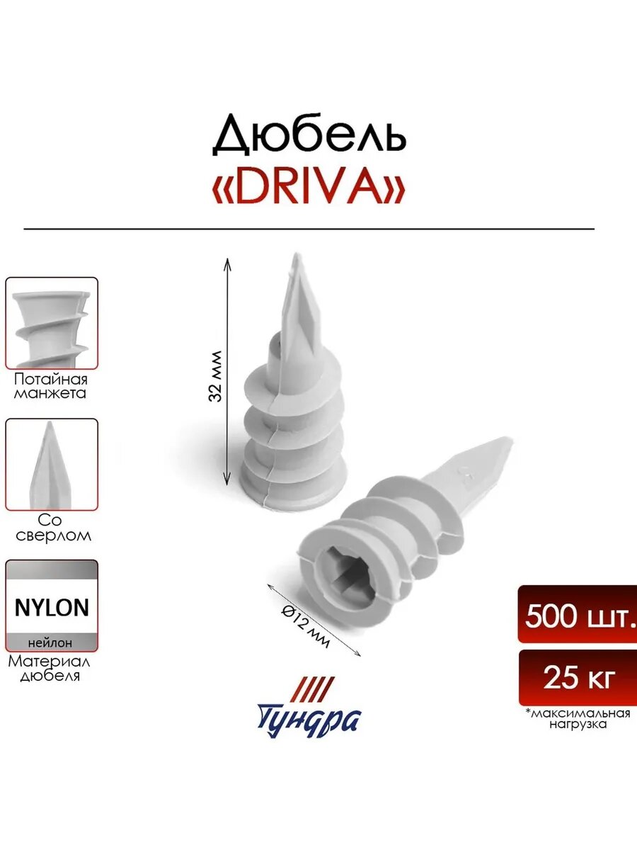 Дюбель для гипсокартона дрива со сверлом набор 500шт