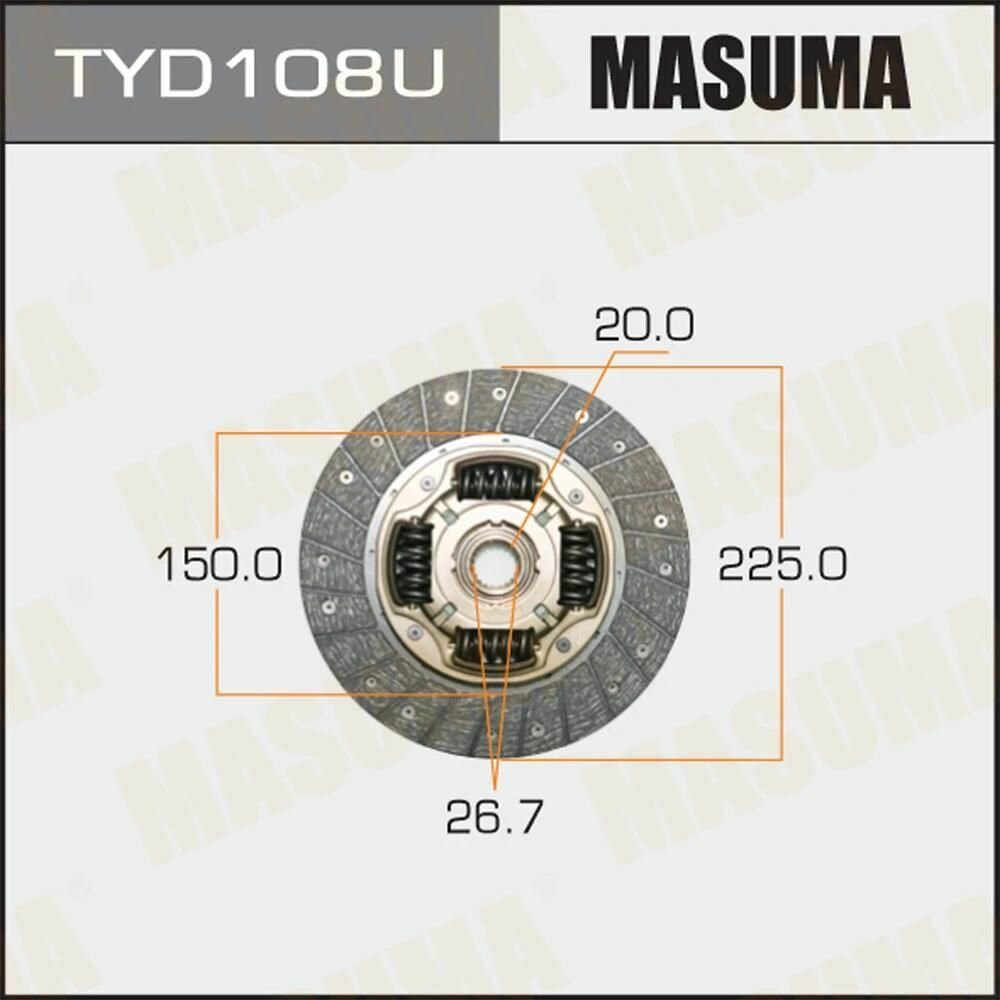 Диск сцепления MASUMA TYD108U Toyota Caldina 1992-2002, Toyota Camry 1990-1998, Toyota Carina 1996-2001, Toyota Corolla 1998-2002 22515020267110
