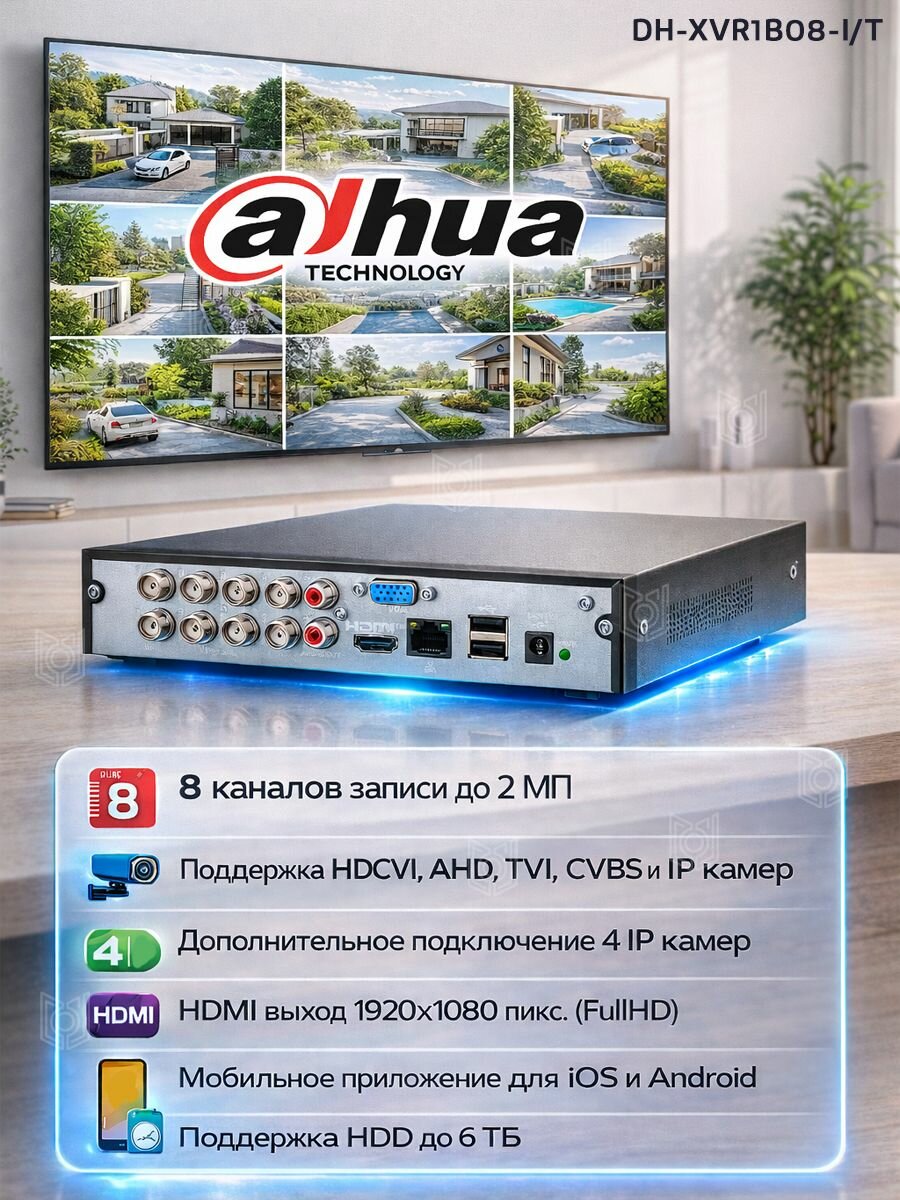 8-канальный видеорегистратор DH-XVR1B08-I/T