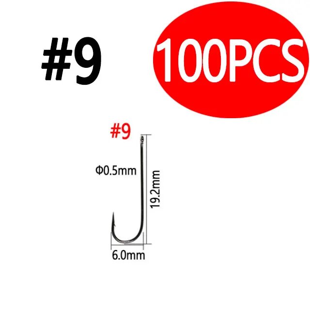 Рыболовные крючки #9, 100шт, длинный хвостовик