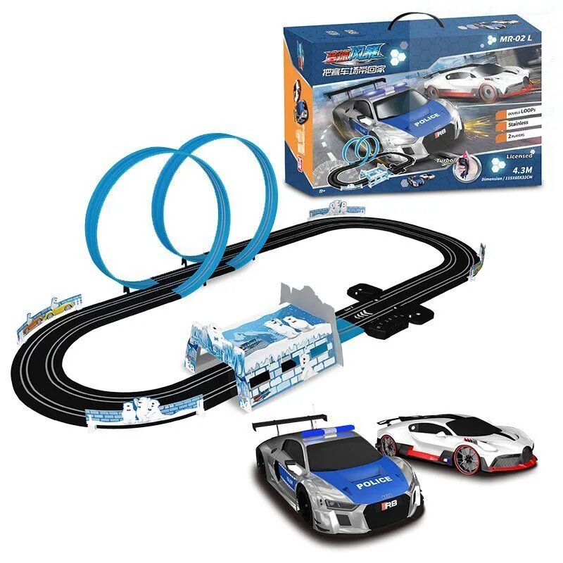 Игрушечная гоночная трасса с машинками Police MR-02 L 4.3M, двойная петля, из нержавеющей стали для детей 8+