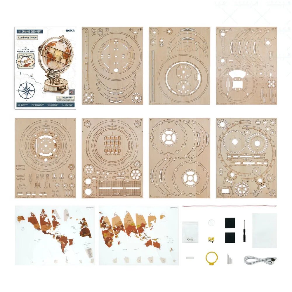 Rokr 3D деревянный конструктор Светящийся глобус 17x20x30cm 180 деталей Эко древесина — фото 1