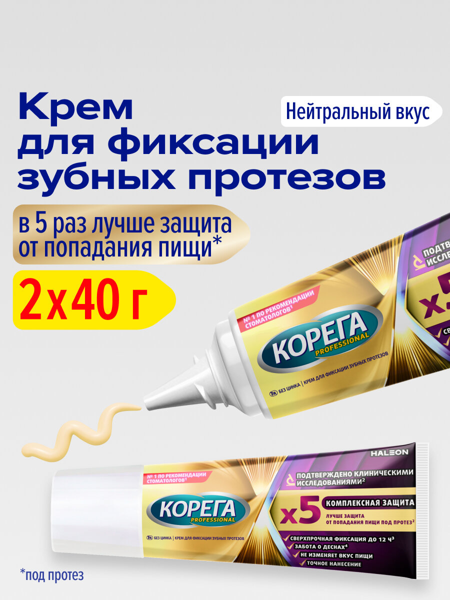 Корега Professional Крем для фиксации зубных протезов, 40 г 2 уп | Комплексная защита