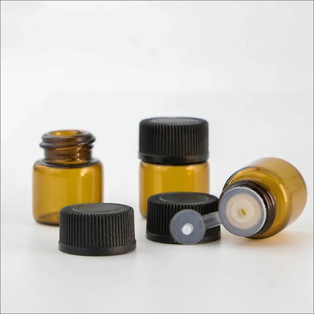 Флаконы стеклянные 1 мл для эфирных масел, из тёмного стекла, 100 шт. Набор флаконов дорожный баночки для эфирных масел