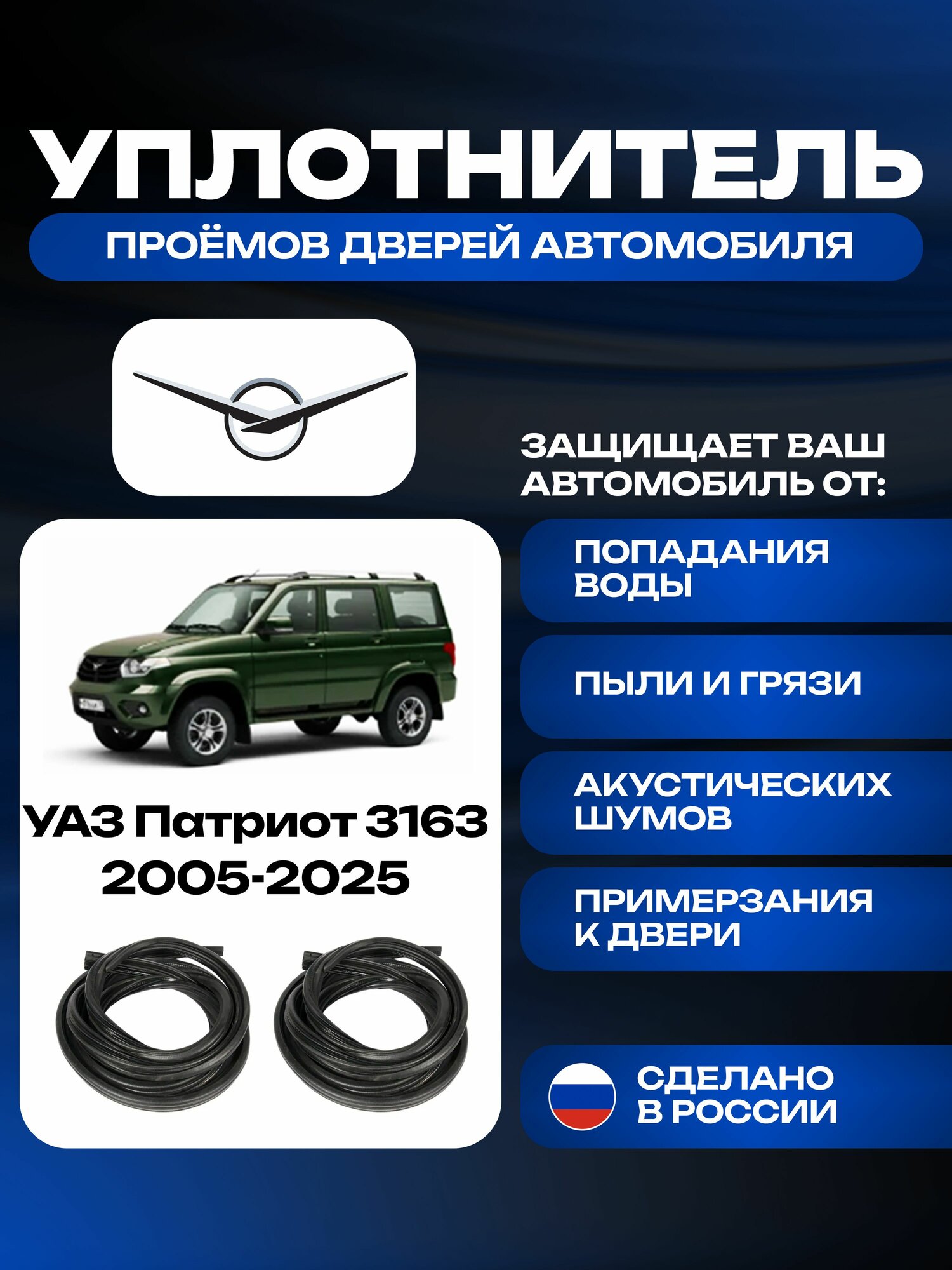 Комплект уплотнителей проема задних дверей на УАЗ Патриот/ UAZ Patriot 3163 2005-2025