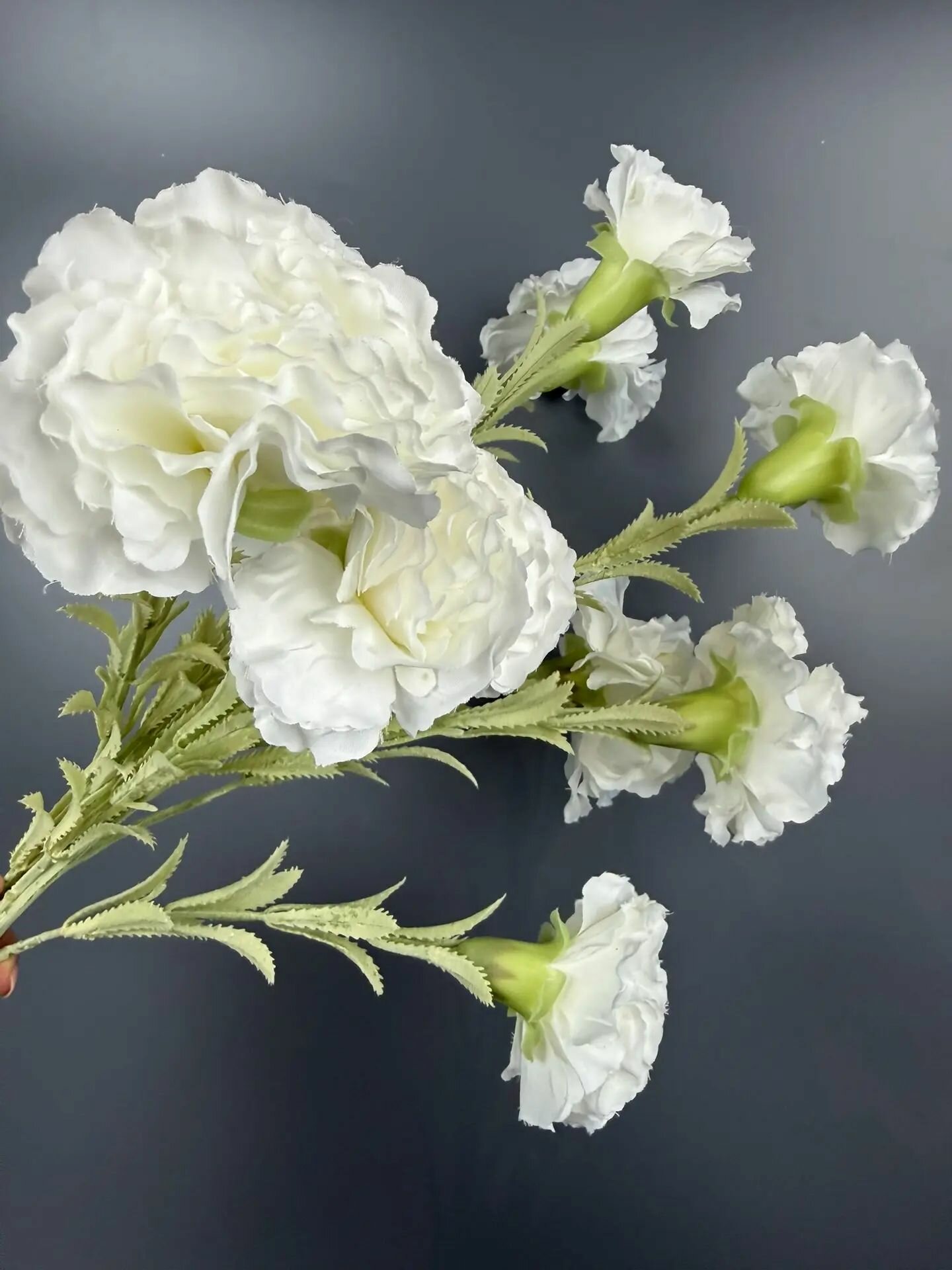 Искусственные цветы для декора флористические премиум Диантус гвоздика белая 3 ветки 75 см