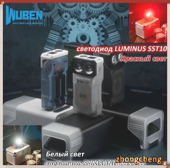 WUBEN X3 Фонарь-прожектор White and Red light для EDC, USB-зарядка, влагозащита, пластик — фото 1