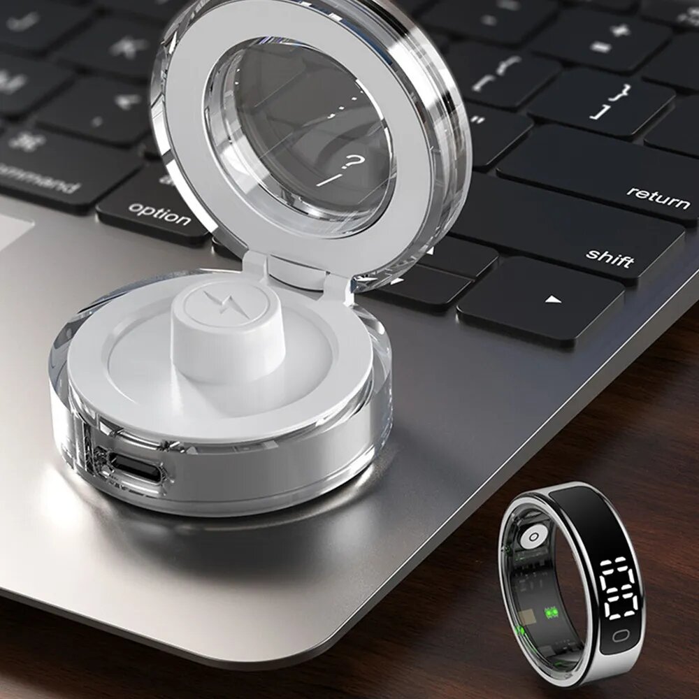 Умное кольцо для здоровья и спорта с GPS, NFC, AMOLED дисплеем, Bluetooth и пульсометром. Серебристое, размер универсальный.