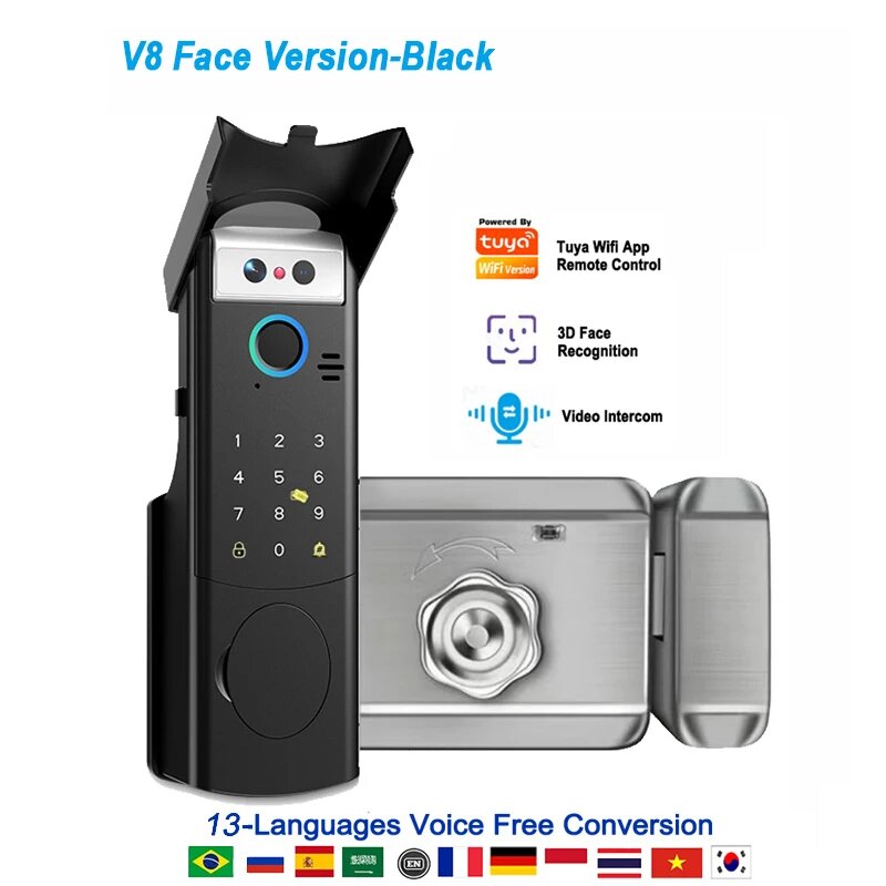 Умный дверной замок Juheenda ZHD-V8 с распознаванием лиц V8-Face-Tuya Black