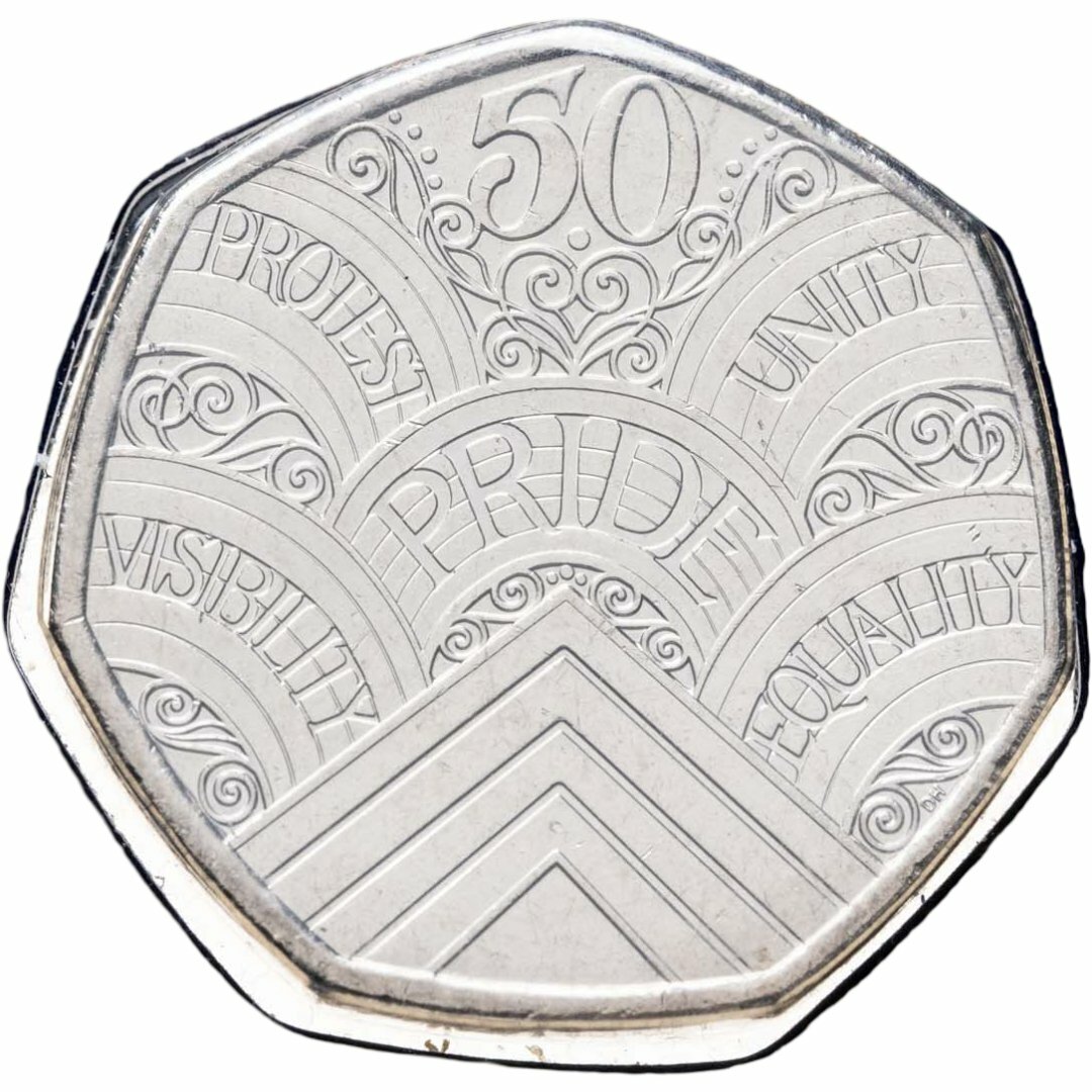 Великобритания 50 пенсов 2022 "50 лет прайда" в коинкарте, Мельхиор медь-никель, в сохранности BUNC
