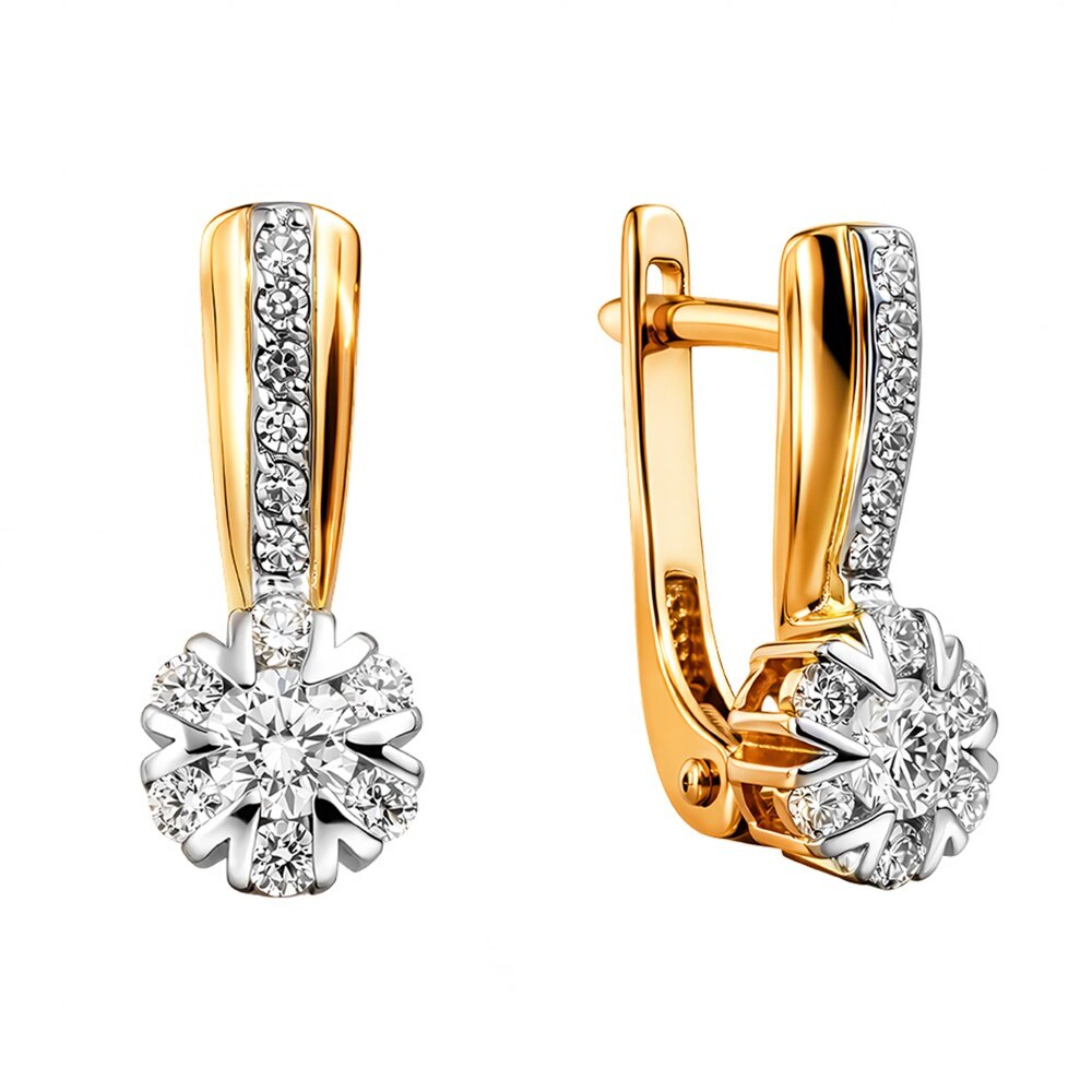 Серьги, красное золото, 585 проба, родирование, бриллиант