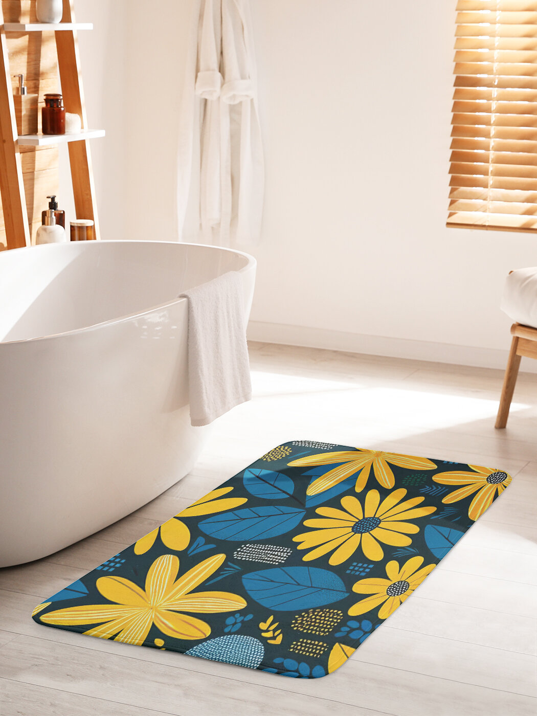 Коврик для ванной комнаты и туалета противоскользящий "Принт из цветов" 60х100 см, JoyArty