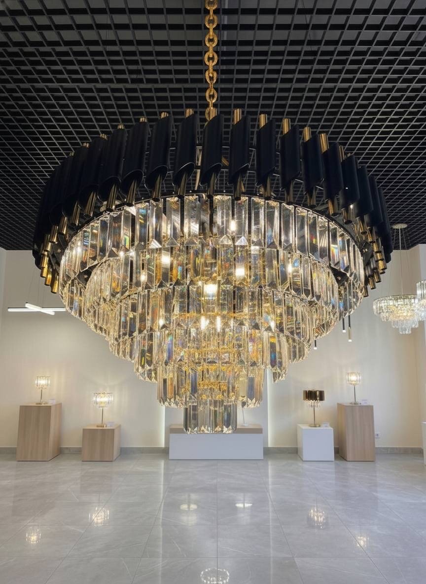 Потолочная хрустальная люстра для гостиной, в спальню, на кухню, в зал, E14, черная золотая, диаметр 72 см