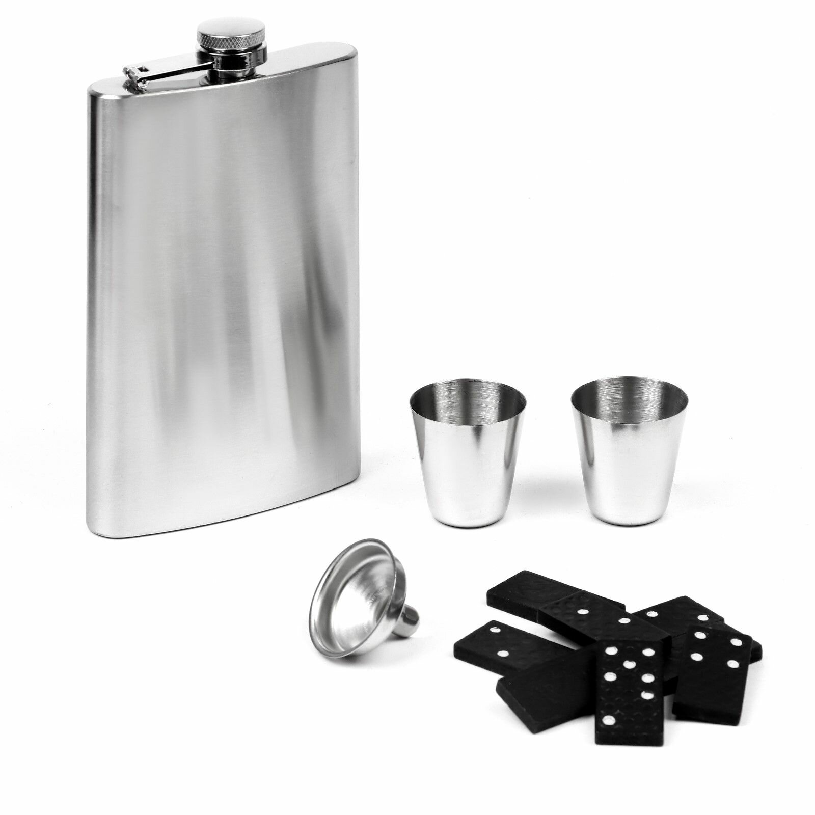 Подарочный набор 5 в 1, фляжка 300 мл, рюмки 30 мл, воронка 2.5 х 3.5 см, домино, металл, пластик