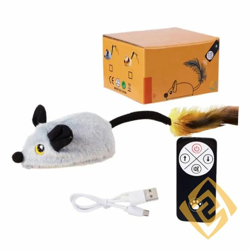 Радиоуправляемая беспроводная робот-мышка для кошек. Интерактивная электрическая мышь на аккумуляторе с USB зарядкой и пультом управления. Автоматическая заводная игрушка-дразнилка