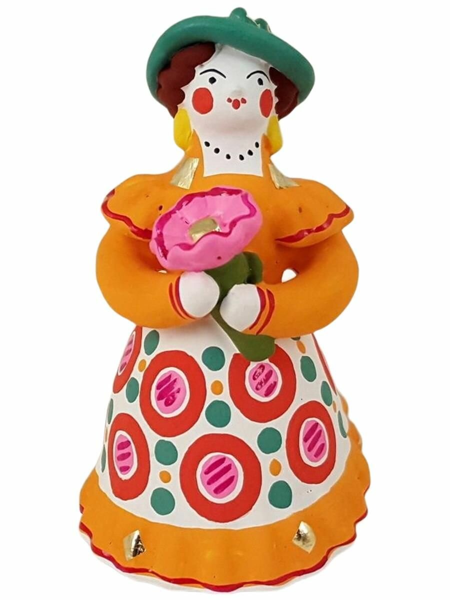 Барыня №1 с цветком(1), Дымковская глиняная игрушка, ручная авторская работа